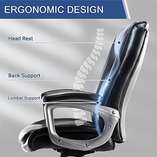 ZUNMOS Home Office Executive High Back Ergonomic Desk Height Managerial Rolling Swivel Chair with Adjustable Lumbar Support, Faux Leather, Black