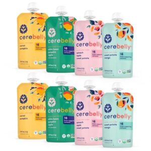 cerebelly baby food pouches - organic veggie purees variety pack (4 oz, pack of 8) toddler snacks - 16 brain-supporting nutrients - healthy snacks, gluten-free, bpa-free, non-gmo