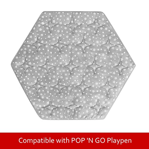 Hexagon Playpen Mat Compatible with POP 'N GO Baby Playpen, 59 Inch Hexagon Playpen Mattress Pad, Non Slip and Cushion Play Mat Grey with Star Print