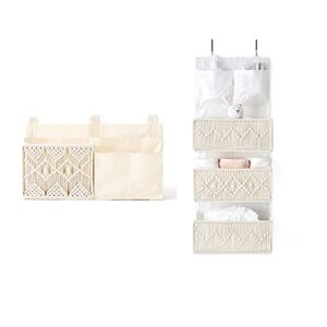 mkono macrame bedside caddy and over the door organizer boho decor storage for nursery, bedroom, closet, bathroom, dorm, set of 2