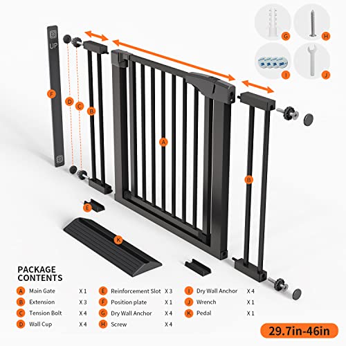 ABOIL Dog Gate for Stairs, Baby Gate for The House Doorway, 29-43 Inch Wide Auto Close Safety Child Gate Gate for Door, Pressure Mounted, No Drilling, Easy Walk Thru Pet Gates (Black)