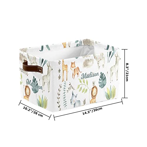 Jungle Safari Animals Personalized Storage Basket ,Custom Storage Bins Cubes Organizer with Handle for Bedroom Wardrobe Nursery Basket 1 Pack