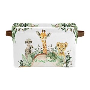 safari wild animal personalized storage basket ,custom storage bins cubes organizer with handle for bedroom wardrobe nursery basket 1 pack