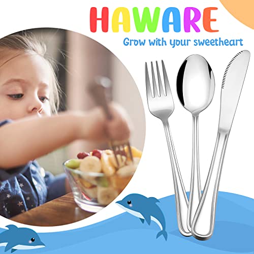 12-Piece Kids Silverware, HaWare Stainless Steel Toddler Utensils Flatware Set, Preschooler Eating Utensils Includes 4 Spoons 4 Forks 4 Knives, Metal Children Cutlery for Home School, Mirror Finished