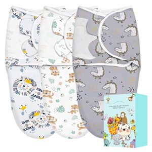 cute castle 3-pack baby swaddle sleep sacks - perfect boxs - newborn swaddle sack - ergonomic baby swaddles warp blanket for boys and girls (small 0-3 months),unicorn, lion, tiger