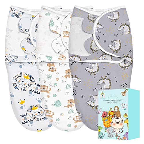 Cute Castle 3-Pack Baby Swaddle Sleep Sacks - Perfect Boxs - Newborn Swaddle Sack - Ergonomic Baby Swaddles Warp Blanket for Boys and Girls (Small 0-3 Months),Unicorn, Lion, Tiger