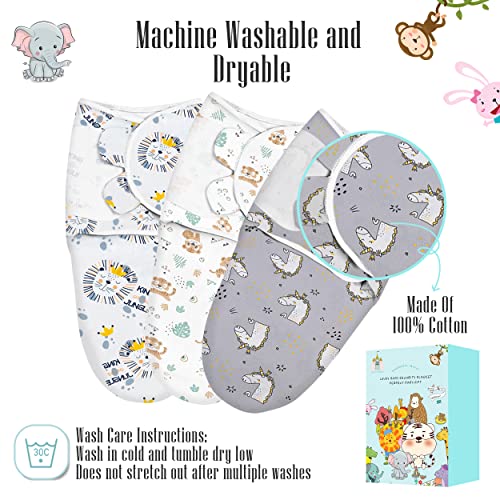 Cute Castle 3-Pack Baby Swaddle Sleep Sacks - Perfect Boxs - Newborn Swaddle Sack - Ergonomic Baby Swaddles Warp Blanket for Boys and Girls (Small 0-3 Months),Unicorn, Lion, Tiger