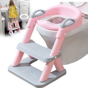 potty training seat with ladder, foldable toddler toilet potty training seat with upgraded triangle body design ladder, adjustable multi-purpose two-step stool for girls/boys (pink)