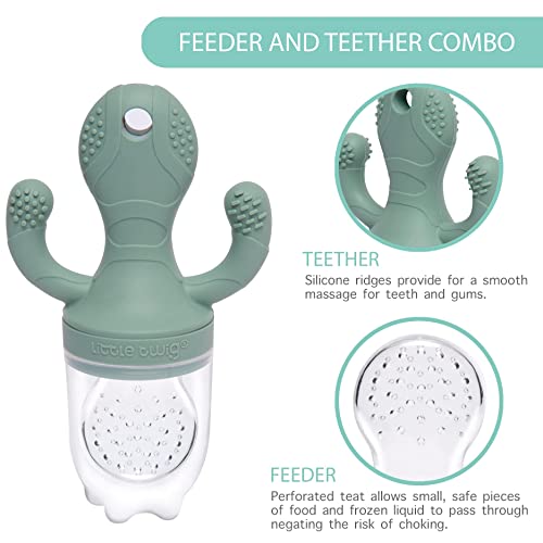 Little Twig Baby Fruit Feeder Pacifier Teether | Baby Food Freezer Tray with Lid | BPA Free Silicone Freezable Teether | Feeding Set for Breast Milk Ice Cubes, Baby Food, Vegetable Fruit Purees