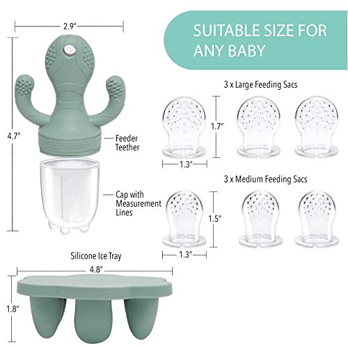 Little Twig Baby Fruit Feeder Pacifier Teether | Baby Food Freezer Tray with Lid | BPA Free Silicone Freezable Teether | Feeding Set for Breast Milk Ice Cubes, Baby Food, Vegetable Fruit Purees