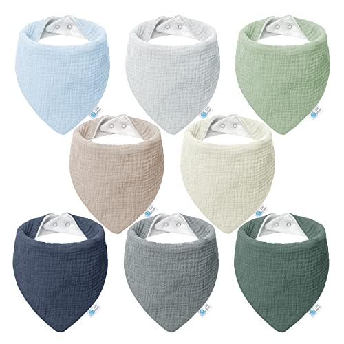 lulumoon Muslin Baby Bibs 100% Cotton Baby Bandana Drool Bibs for Teething and Drooling, 8 Pack, Seashore