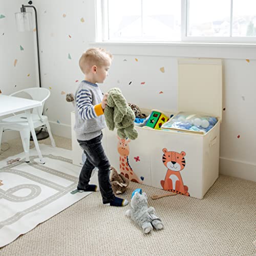 Zebra Baby Kids Toy Chest for Boys & Girls - Stylish Versatile Stuffed Animal Holder & Kids Toy Organizer Makes Play Room Organization Easy - Made with Strong PP Board - Yellow Animal Pattern with 600D Oxford, 40.5 x 14 x 16.5 Inch