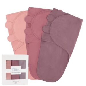 comfy cubs swaddle blanket baby girl boy easy adjustable 3 pack infant sleep sack wrap newborn babies (small 0-3 months, blush, mauve, mulberry)