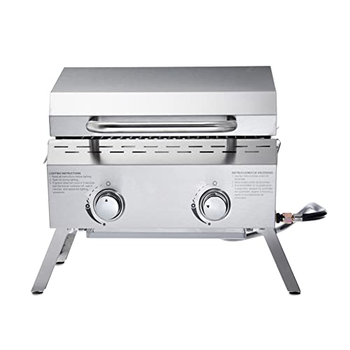 Amazon Basics Portable Propane Stainless Steel Tabletop Gas Grill, Two Burner Table Top