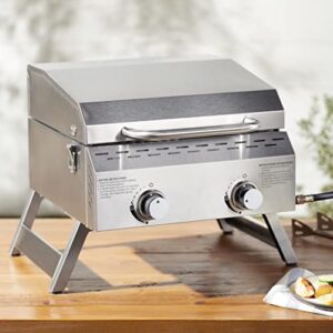 Amazon Basics Portable Propane Stainless Steel Tabletop Gas Grill, Two Burner Table Top