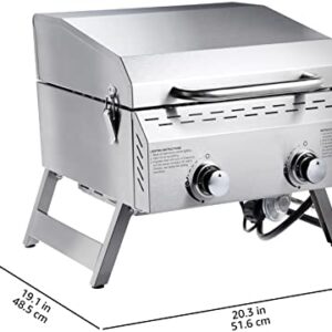 Amazon Basics Portable Propane Stainless Steel Tabletop Gas Grill, Two Burner Table Top