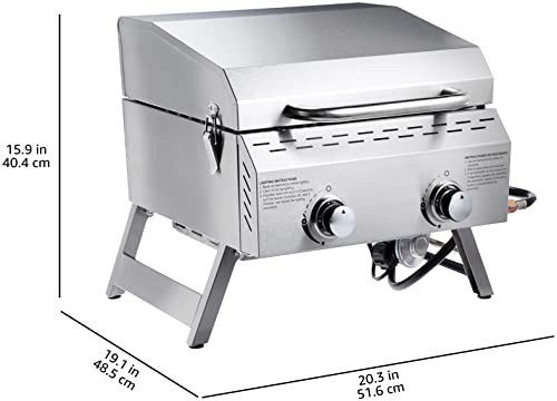 Amazon Basics Portable Propane Stainless Steel Tabletop Gas Grill, Two Burner Table Top