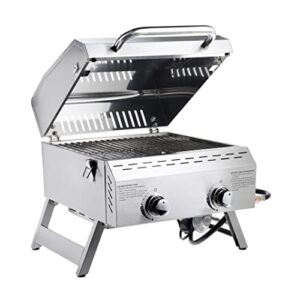 Amazon Basics Portable Propane Stainless Steel Tabletop Gas Grill, Two Burner Table Top