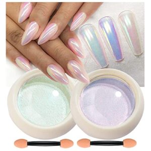 2 jars solid pearl aurora nail powder nails glitter blue green unicorn chrome pigment mermaid neon laser ice powder holographic magic manicure fairy dust nail art decoration with 2 eyeshadow sticks