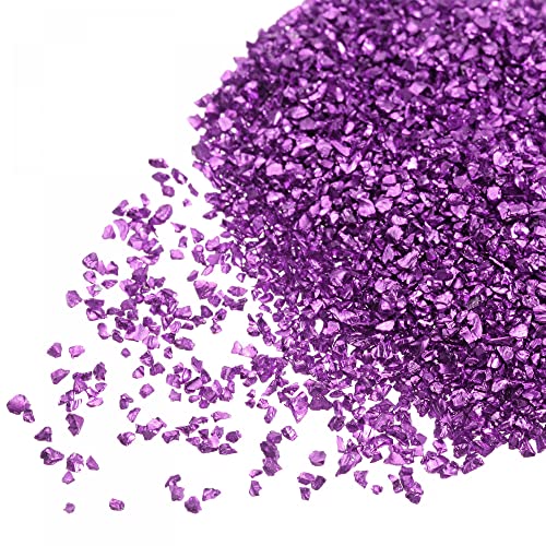 uxcell 20g Crushed Glass Chips, 1-3mm Irregular Metallic Glitter Glass for Craft DIY Jewelry Vase Filler Epoxy Resin Decoration Purple