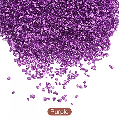 uxcell 20g Crushed Glass Chips, 1-3mm Irregular Metallic Glitter Glass for Craft DIY Jewelry Vase Filler Epoxy Resin Decoration Purple