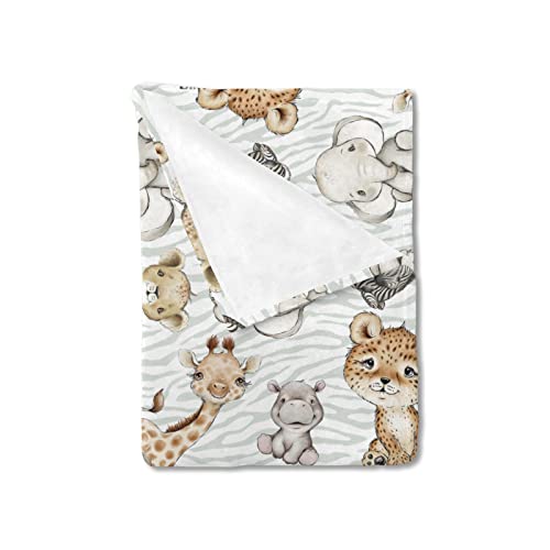 HawSkgFub African Safari Jungle Animal Baby Boy Girl Neutral Blanket, Elephant Giraffe Lion Nursery Flannel Fleece Swaddle Receiving Blankets, Soft Lightweight Newborn Toddler Infant Kid Bedding 30x40