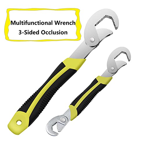 Maizoon Wrench Set 2 Pieces Universal Yellow Non-Slip Handle 3 Sided Precision Tooth Forging Stronger Bite CR-V Steel Swivel Opening Car Plumbing Home Repair Tools