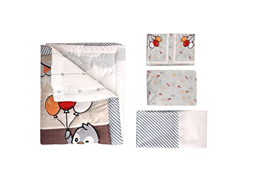 Geapul 4 Piece Boho Breathable Soft Crib Bedding Set for Boys,Jungle Animals Nursery Bedding Set,Crib Quilt,Pillowcase,Crib Skirt,Crib Sheet (Party Time,4-Pcs)