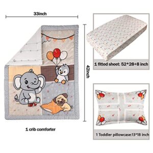 Geapul 4 Piece Boho Breathable Soft Crib Bedding Set for Boys,Jungle Animals Nursery Bedding Set,Crib Quilt,Pillowcase,Crib Skirt,Crib Sheet (Party Time,4-Pcs)