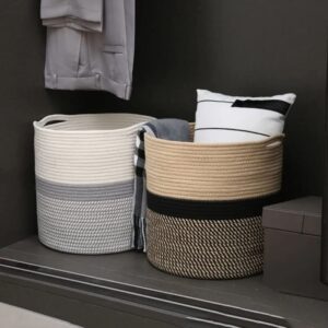 Acdler with Handle Cotton Rope Laundry Basket Woven Storage Basket Nursery Decor Laundry Hamper Toy Storage Organiser Large Blanket Basket for Diaper Blanket Toy Towel Laundry Basket Home Decor