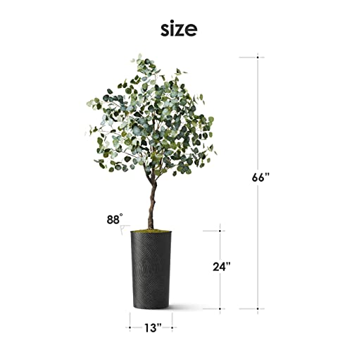 Artificial Tree in Geometric Spiral Pattern Planter, Fake Eucalyptus Silk Tree for Indoor and Outdoor Home Decoration - 66" Overall Tall (Plant Pot Plus Tree)