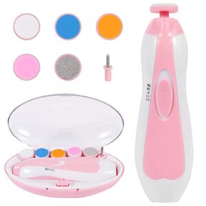 baby nail trimmer electric, low noise newborn safe nail clipper kit with light and replaceable 6 grinding heads, hand-holding care polish and trim for infant toddler adults toes fingernails, pink