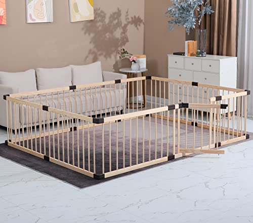 Conabay Large Baby Playpen Play Pen Fence Gate,Baby Safety Wooden Guard Fence Play Area with Door,Baby Kids Barrier Fencing,Baby Birthday Gift (180x240CM)