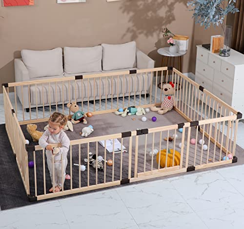 Conabay Large Baby Playpen Play Pen Fence Gate,Baby Safety Wooden Guard Fence Play Area with Door,Baby Kids Barrier Fencing,Baby Birthday Gift (180x240CM)