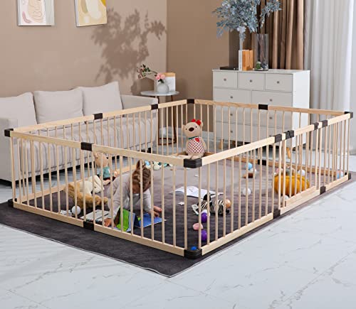 Conabay Large Baby Playpen Play Pen Fence Gate,Baby Safety Wooden Guard Fence Play Area with Door,Baby Kids Barrier Fencing,Baby Birthday Gift (180x240CM)