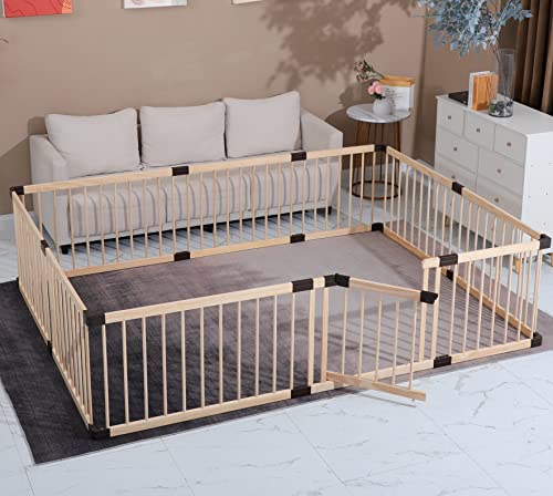 Conabay Large Baby Playpen Play Pen Fence Gate,Baby Safety Wooden Guard Fence Play Area with Door,Baby Kids Barrier Fencing,Baby Birthday Gift (180x240CM)