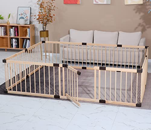 Conabay Large Baby Playpen Play Pen Fence Gate,Baby Safety Wooden Guard Fence Play Area with Door,Baby Kids Barrier Fencing,Baby Birthday Gift (180x240CM)