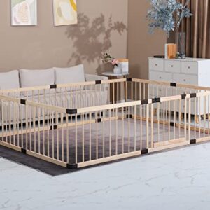 Conabay Large Baby Playpen Play Pen Fence Gate,Baby Safety Wooden Guard Fence Play Area with Door,Baby Kids Barrier Fencing,Baby Birthday Gift (180x240CM)