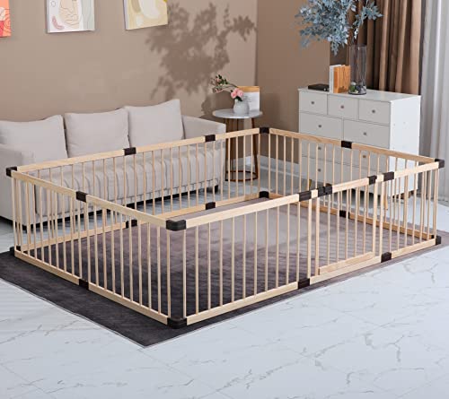 Conabay Large Baby Playpen Play Pen Fence Gate,Baby Safety Wooden Guard Fence Play Area with Door,Baby Kids Barrier Fencing,Baby Birthday Gift (180x240CM)