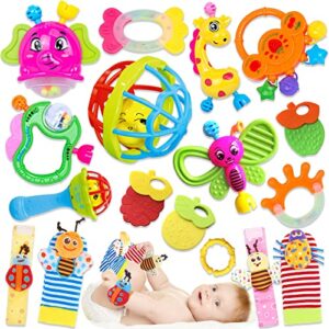 baby rattles 0-6 months - 14 pcs baby rattle toys set infant toys for 0-3 months baby toys 3-6 months newborn toys with teething and wrist socks rattle for 0 1 2 3 4 5 6 7 10 12 month babies boy girl