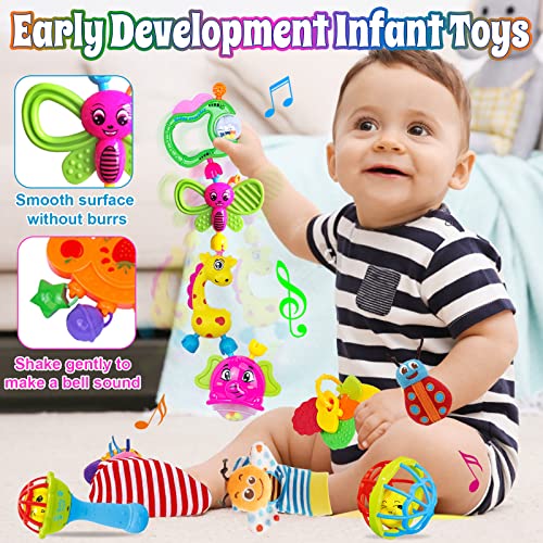 Baby Rattles 0-6 Months - 14 Pcs Baby Rattle Toys Set Infant Toys for 0-3 Months Baby Toys 3-6 Months Newborn Toys with Teething and Wrist Socks Rattle for 0 1 2 3 4 5 6 7 10 12 Month Babies Boy Girl