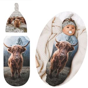 highland baby stuff highland cow swaddle blanket with hat set swaddles up new born soft transition receiving blanket sleep sacks for baby infant boys girls