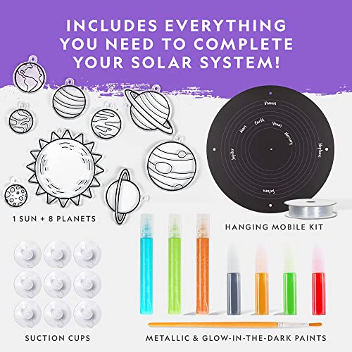 NATIONAL GEOGRAPHIC Kids Window Art Kit - Stained Glass Solar System Arts & Crafts Kit with Glow in The Dark Planets, Use as Window Suncatchers, Hanging Decor from Ceiling, Mobile, Space Room Décor