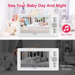 JouSecu Baby Monitor with 2 Cameras, Video Baby Monitor with Camera and Audio No WiFi, 5 inch Split Screen with 20Hour Long Battery Life 1000ft Range, Night Vision, 2-Way Talk