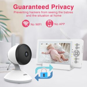 JouSecu Baby Monitor with 2 Cameras, Video Baby Monitor with Camera and Audio No WiFi, 5 inch Split Screen with 20Hour Long Battery Life 1000ft Range, Night Vision, 2-Way Talk