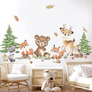 decalmile woodland animals wall stickers bear deer fox pine tree wall decals baby nursery kids room living room wall decor