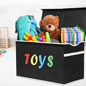 VICTOR'S Large Toy Box Chest with Lid, Collapsible Sturdy Toy Storage Organizer Boxes Bins Baskets for Kids, Boys, Girls, Nursery, Playroom, 26.8"x13.8" x16" (Black)