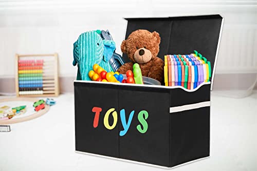 VICTOR'S Large Toy Box Chest with Lid, Collapsible Sturdy Toy Storage Organizer Boxes Bins Baskets for Kids, Boys, Girls, Nursery, Playroom, 26.8"x13.8" x16" (Black)