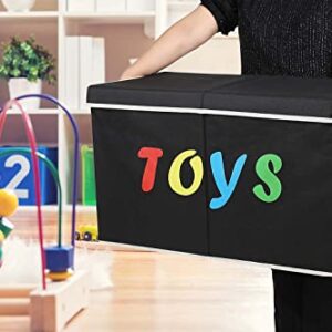 VICTOR'S Large Toy Box Chest with Lid, Collapsible Sturdy Toy Storage Organizer Boxes Bins Baskets for Kids, Boys, Girls, Nursery, Playroom, 26.8"x13.8" x16" (Black)