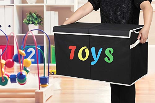 VICTOR'S Large Toy Box Chest with Lid, Collapsible Sturdy Toy Storage Organizer Boxes Bins Baskets for Kids, Boys, Girls, Nursery, Playroom, 26.8"x13.8" x16" (Black)